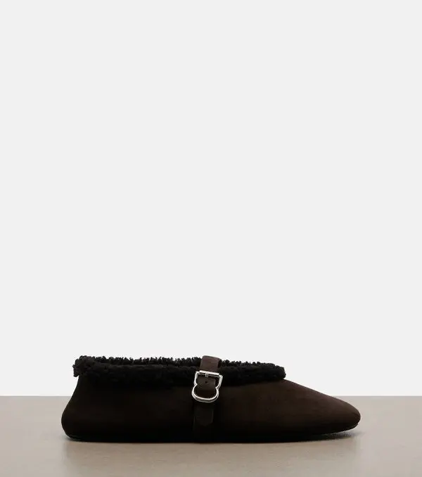 Alaïa Shearling-lined Suede Mary Jane Flats - Brown