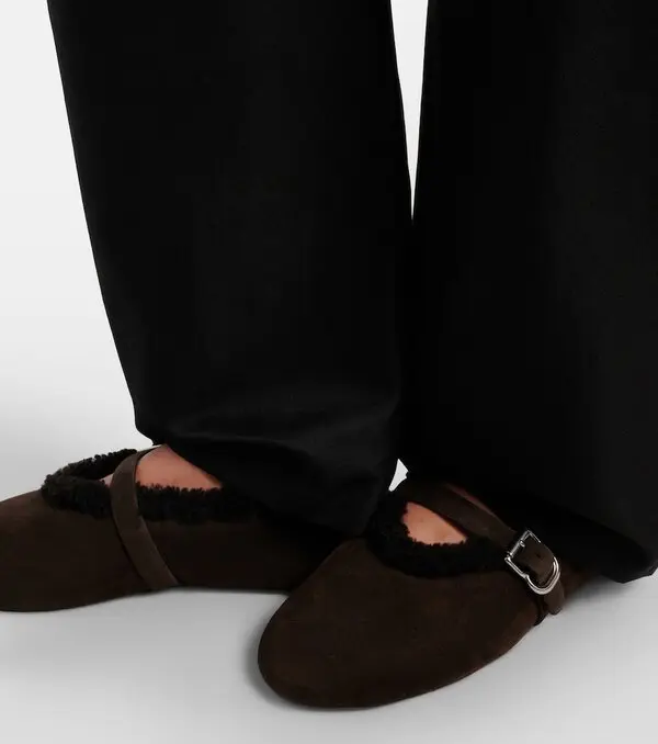 Alaïa Shearling-lined Suede Mary Jane Flats - Brown