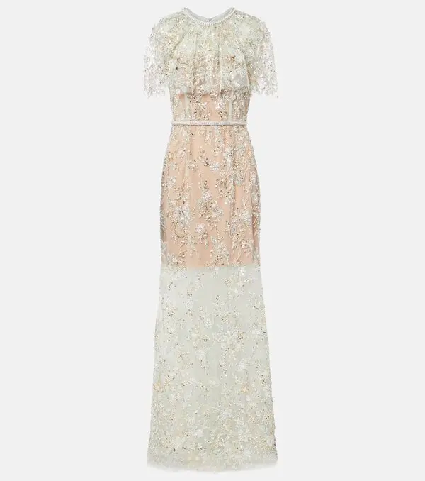 SELF-PORTRAIT Embellished Cape Maxi Dress - Multicoloured