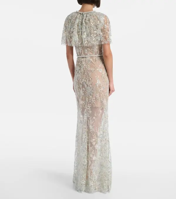 SELF-PORTRAIT Embellished Cape Maxi Dress - Multicoloured