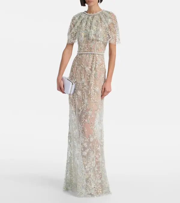 SELF-PORTRAIT Embellished Cape Maxi Dress - Multicoloured