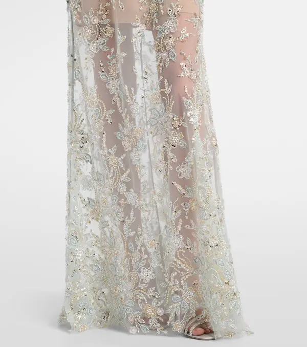 SELF-PORTRAIT Embellished Cape Maxi Dress - Multicoloured