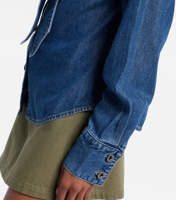 SELF-PORTRAIT Bow Detail Denim Shirt