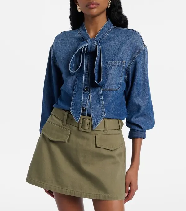SELF-PORTRAIT Bow Detail Denim Shirt