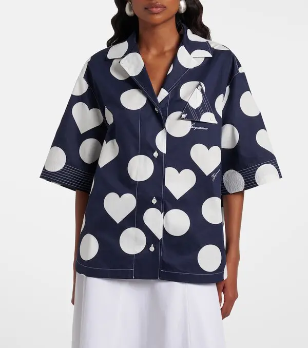 Jacquemus Marin Polka Dot And Heart Cotton Poplin Shirt - Blue