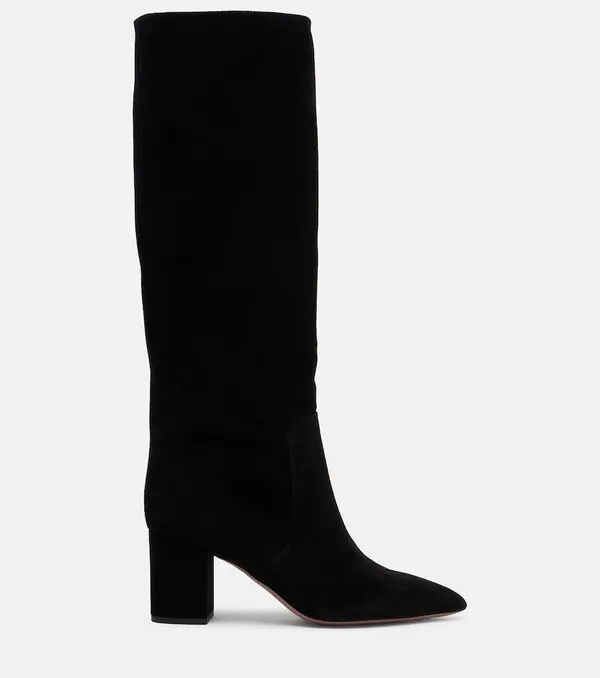 Paris Texas Suede Knee-high Pointed Toe Boots - Black