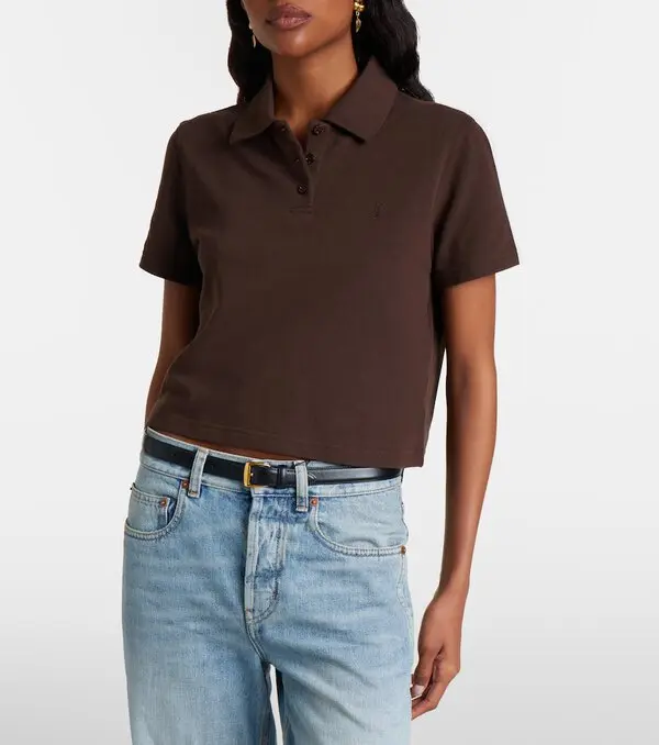 Saint Laurent Cassandre Cotton Piqué Polo Shirt - Brown