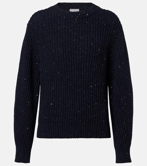 Brunello Cucinelli Sequined Cashmere And Wool-blend Crewneck Sweater