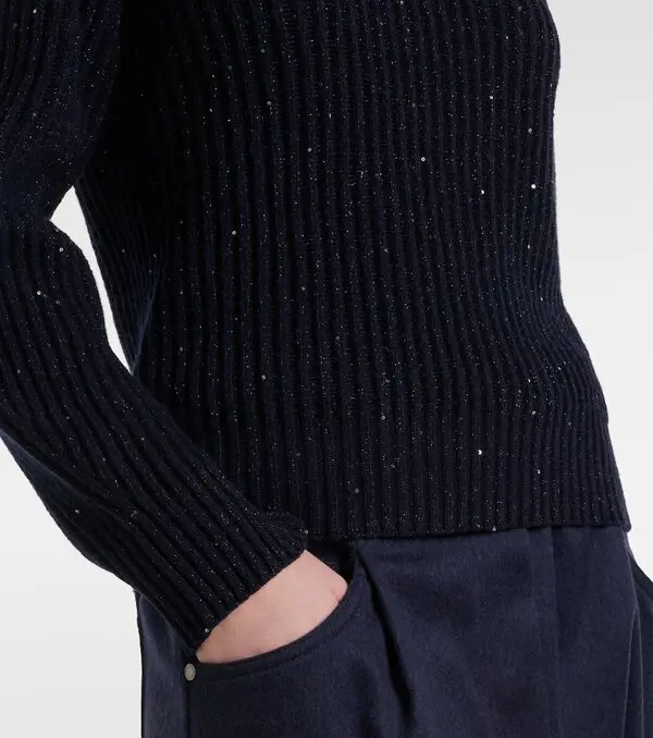 Brunello Cucinelli Sequined Cashmere And Wool-blend Crewneck Sweater