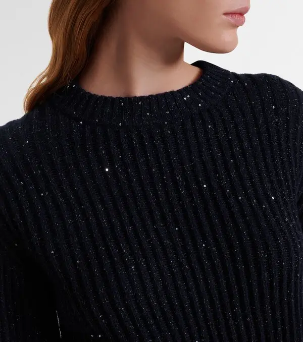 Brunello Cucinelli Sequined Cashmere And Wool-blend Crewneck Sweater