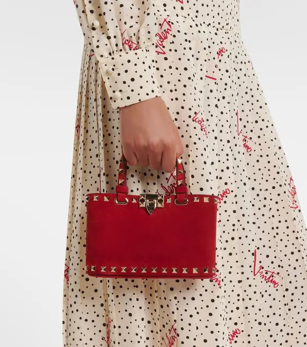 Valentino Garavani Rockstud Mini Suede Top-handle Bag - Red