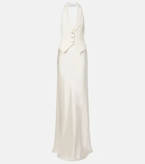 SELF-PORTRAIT Cream Satin Maxi Dress - White