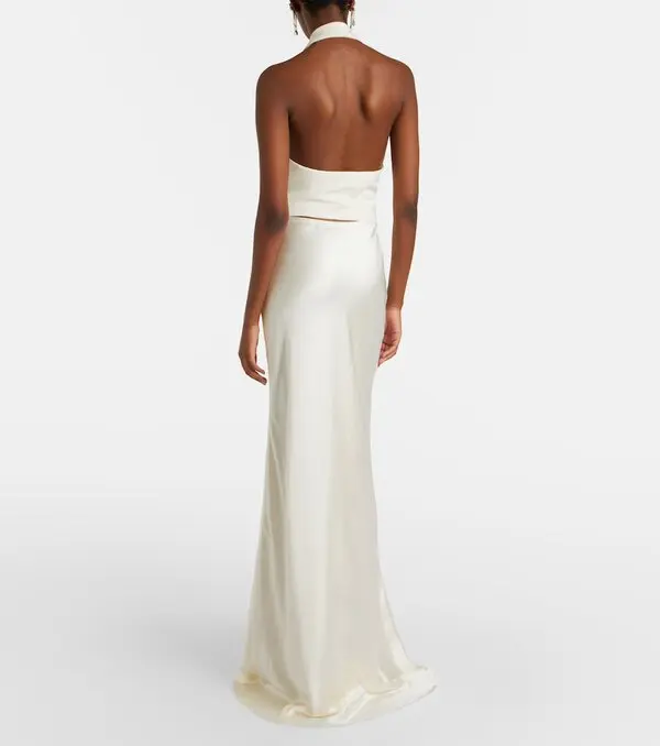 SELF-PORTRAIT Cream Satin Maxi Dress