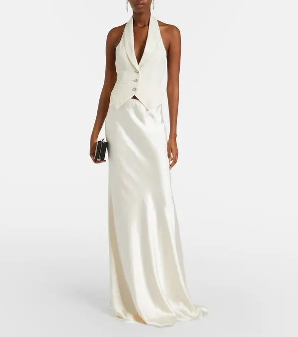 SELF-PORTRAIT Cream Satin Maxi Dress