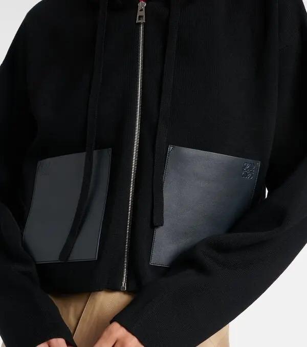 Loewe Wool Hoodie With Leather Trim