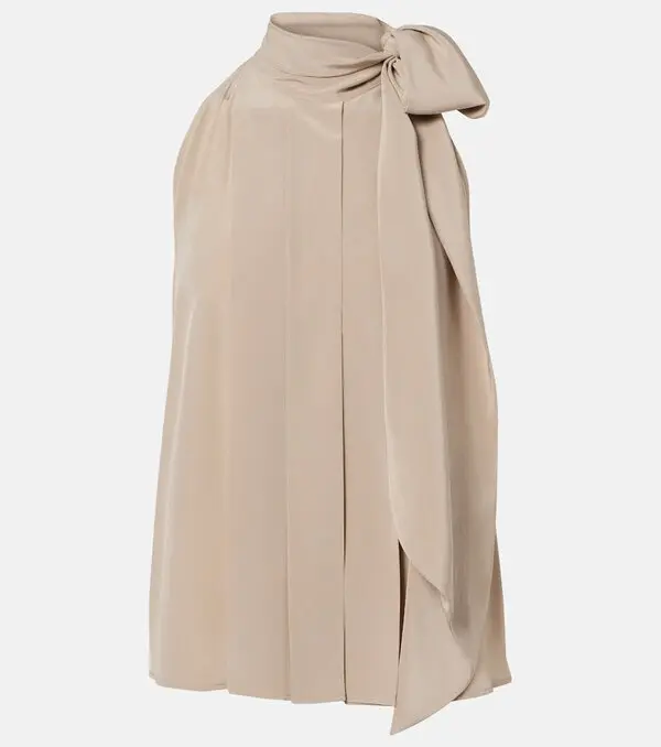 Max Mara Pleated Silk Crepe De Chine Top - Beige