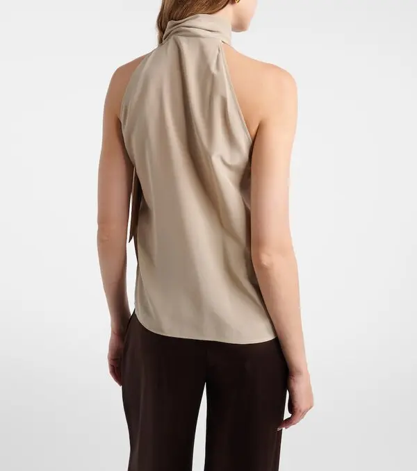 Max Mara Pleated Silk Crepe De Chine Top - Beige