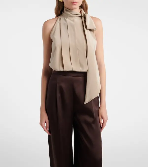Max Mara Pleated Silk Crepe De Chine Top - Beige