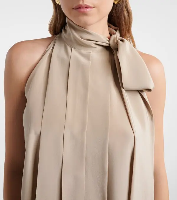 Max Mara Pleated Silk Crepe De Chine Top - Beige