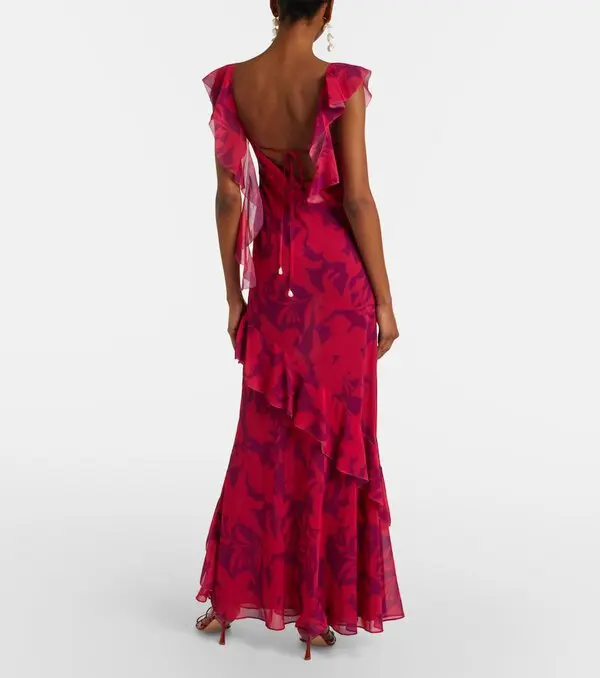 SELF-PORTRAIT Ruffled Floral Maxi Dress