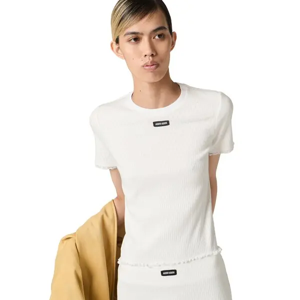 Miu Miu Cotton T-shirt With Pointelle Lace Detail