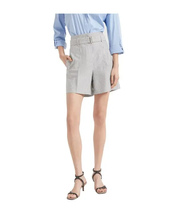 Brunello Cucinelli Monili-embellished Striped Shorts - Blue