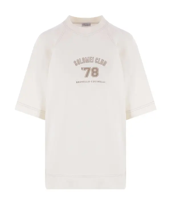 Brunello Cucinelli Logo Embroidered Short-sleeved Sweatshirt - White