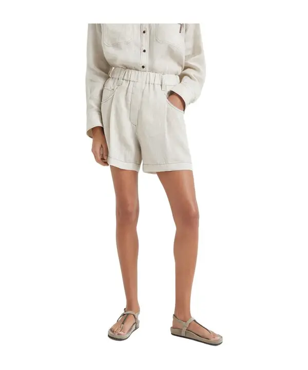 Brunello Cucinelli Monili-embellished Linen Shorts - White