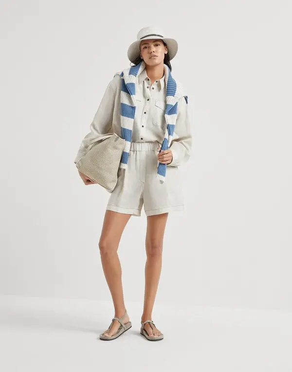 Brunello Cucinelli Monili-embellished Linen Shorts