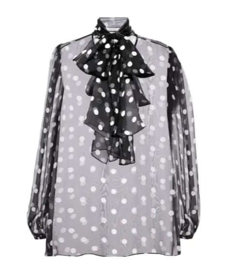 Dolce & Gabbana Polka-dot Bow-detail Silk Chiffon Blouse - Gray