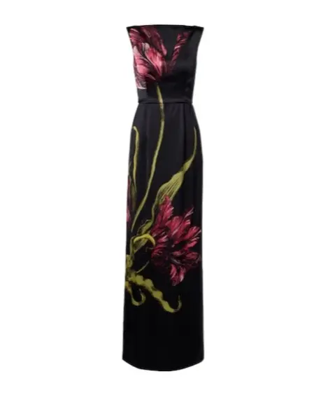 Erdem Floral Duchess Satin Gown - Black