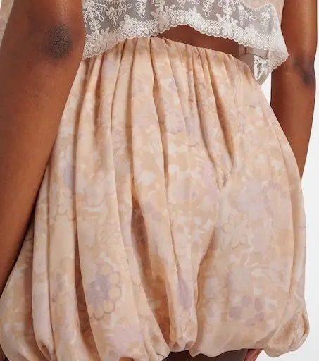 Chloé Floral Pleated Silk Charmeuse Shorts