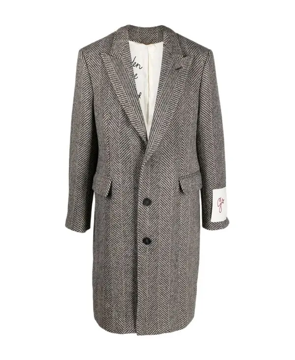 GOLDEN GOOSE Logo Patch Herringbone Patterned Coat
