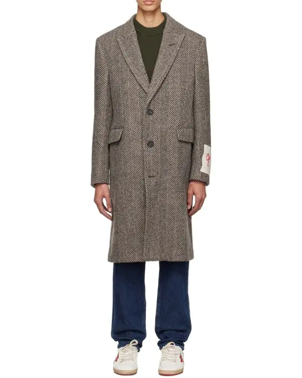 GOLDEN GOOSE Logo Patch Herringbone Patterned Coat