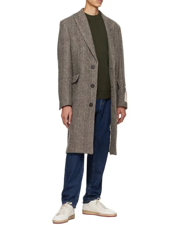 GOLDEN GOOSE Logo Patch Herringbone Patterned Coat