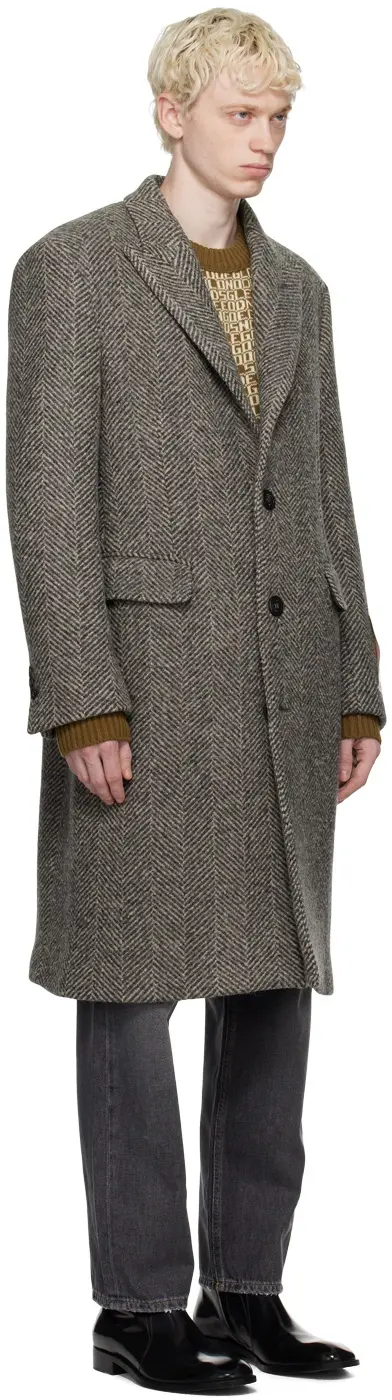 GOLDEN GOOSE Logo Patch Herringbone Patterned Coat
