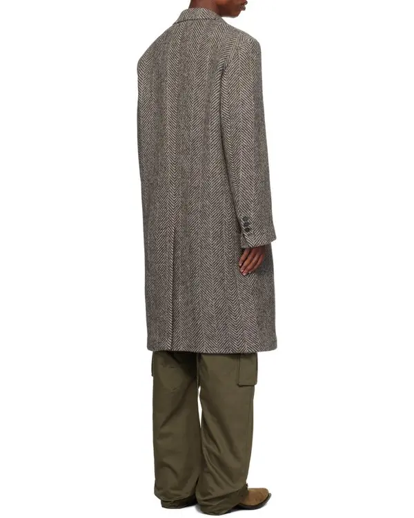 GOLDEN GOOSE Logo Patch Herringbone Patterned Coat
