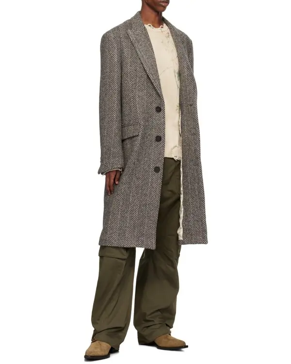 GOLDEN GOOSE Logo Patch Herringbone Patterned Coat