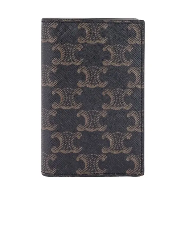 Celine Vertical Card Holder In Triomphe Canvas - Black