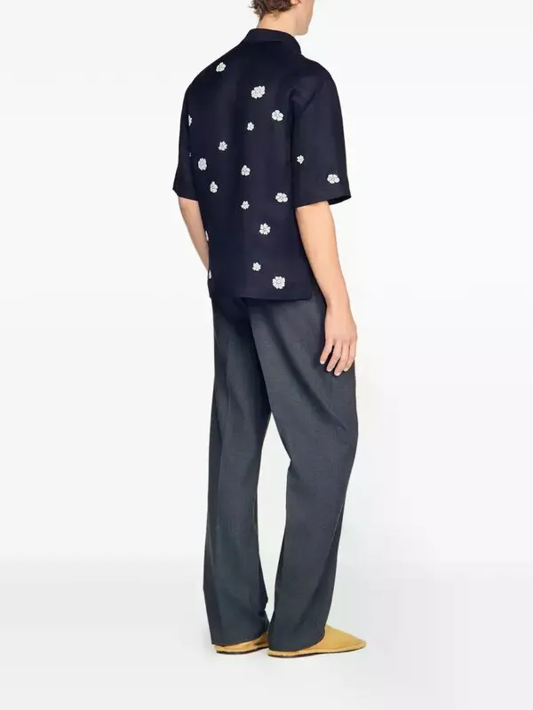 Sandro Floral-flocked Short-sleeve Shirt - Blue