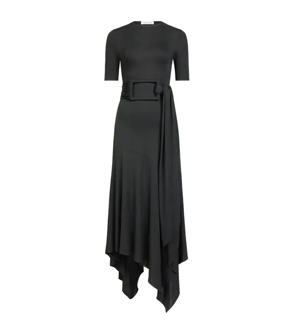 Alaïa Satin Belted Midi Dress