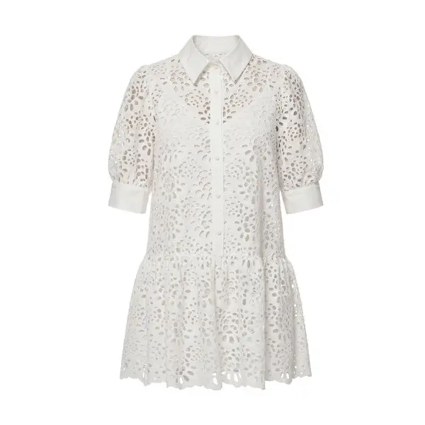 AGGI BY HALEWSKI Chloe Embroidered Cotton Mini Dress - White