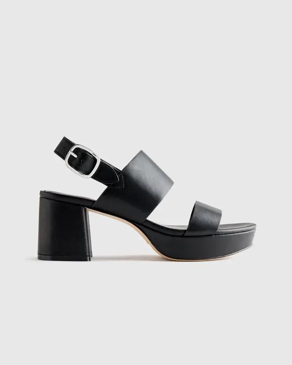 Quince Italian Leather Double Band Rings Block Heel Sandal - Black