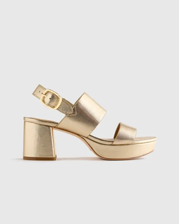Quince Italian Leather Double Band Block Heel Sandal - Gold