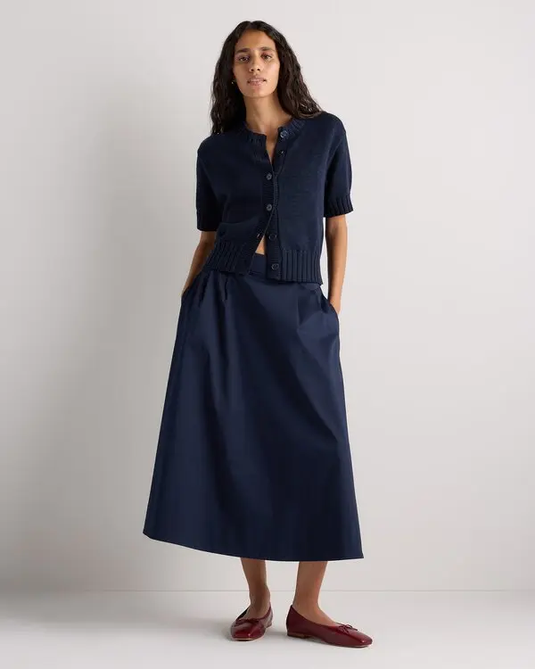 Quince Cotton Linen Short Sleeve Cardigan Sweater - Deep Navy
