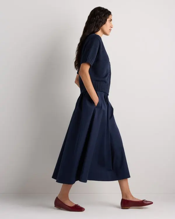 Quince Cotton Linen Short Sleeve Cardigan Sweater - Deep Navy