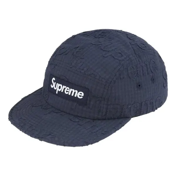 Supreme Monogram Gingham Camp Cap - Navy