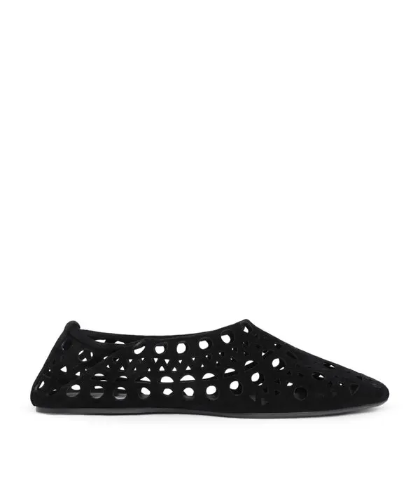 Alaïa Suede Vienne Laser Cut Ballet Flats - Black