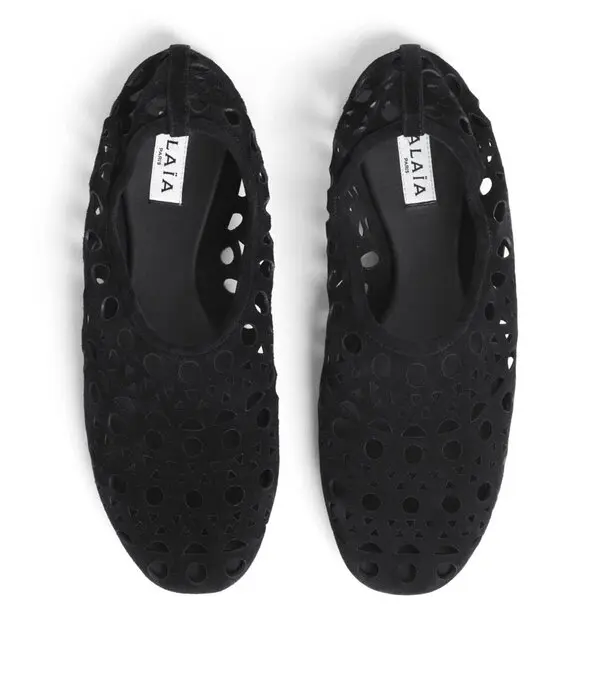 Alaïa Suede Vienne Laser Cut Ballet Flats - Black