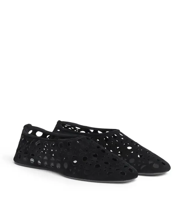 Alaïa Suede Vienne Laser Cut Ballet Flats - Black